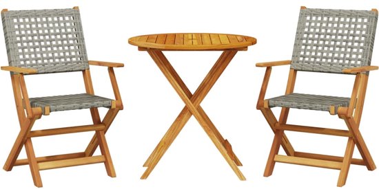 vidaXL Bistroset - 3-delig - Hout en Rattan - Grijs Tuinmeubel Set ...