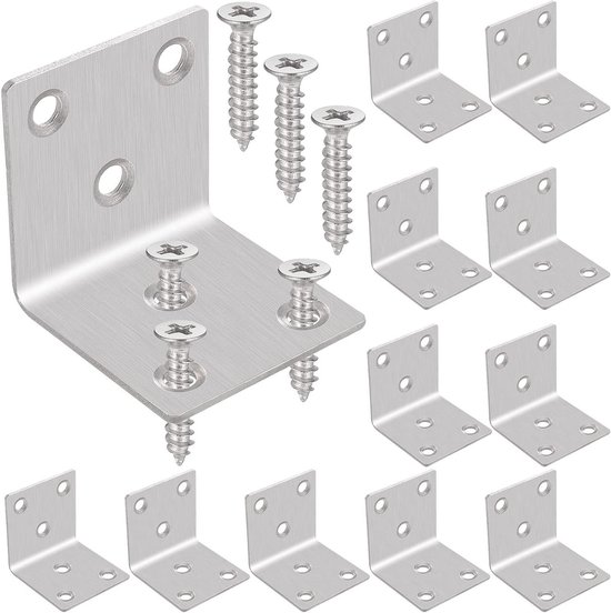 Verdikte roestvrijstalen L-beugels (40 x 40 x 40 x 2 mm) - 12 stuks met ...