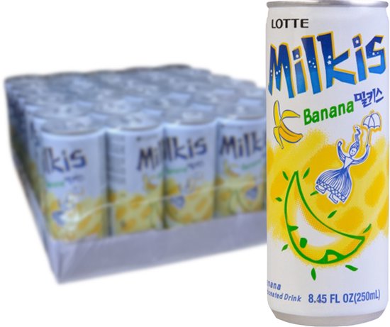 Lotte Milkis Banana - frisdrank met melk en prik - 30 x 250 ML | bol