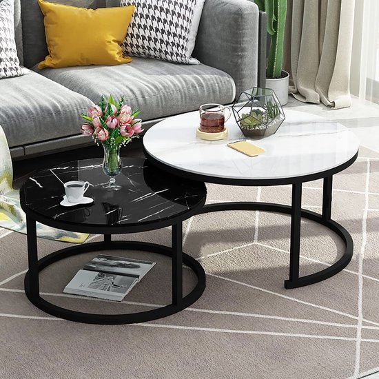 Moderne Marmeren Stijl Glas Top Nesting Tables Slank Metalen Frame ...