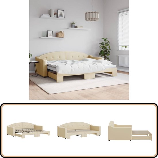 vidaXL Slaapbank met onderschuifbed - Crème - 80x200 cm Slaapbank ...
