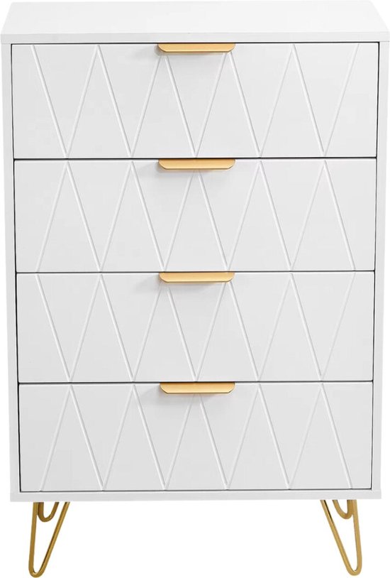 Kast - Huiskamer - Dressoir - Ladeblok - Wit/Goud - 60x34x90 cm ...