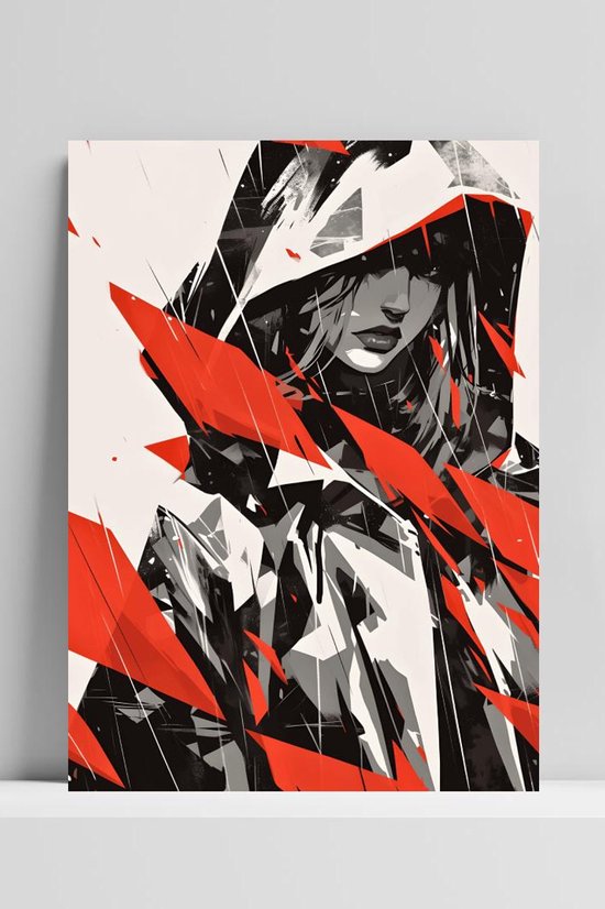 Abstract Rood Poster - Moderne Kunst - Abstract Figuur - Levendige ...