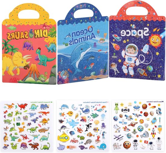 3pcs Reusable Sticker Book for Kids 2-4 - Dinosaur, Ocean Animals and ...