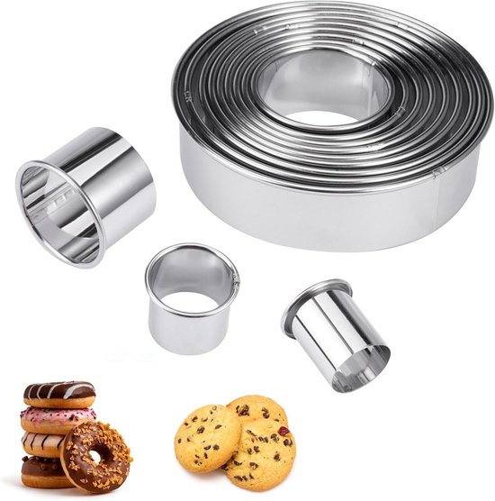 12pcs Stainless Steel Round Cookie Cutters - Rings for Pastry, Doughnut ...