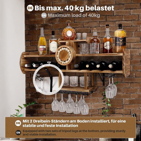 Wijnrek van hout, wijnrek aan de muur, voor het opbergen van flessen ...