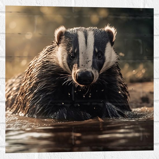 Muursticker - Stinkdier Zwemmend in Beekje in het Bos - 50x50 cm Foto ...