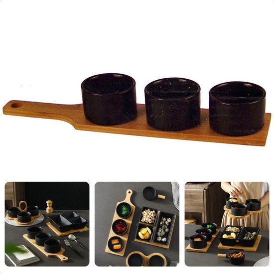 4-Delige Serveerset - Tapas Set - Tapas Schaaltjes op Tapasplank - Houten Plank 49cm x... | bol