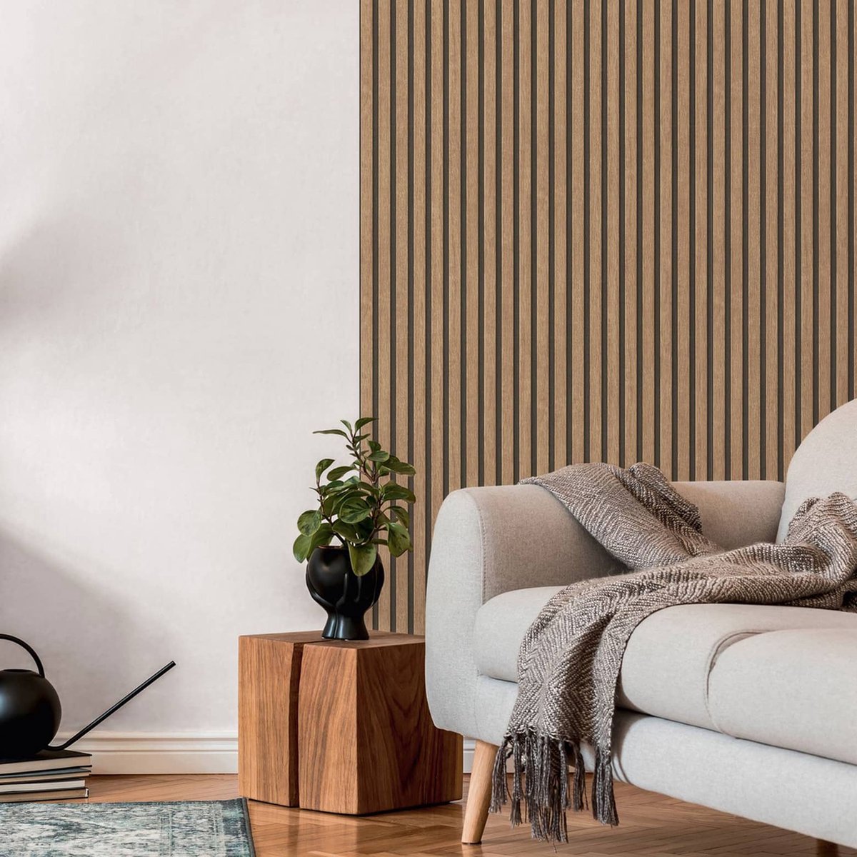 Vliesbehang WOOD WALL - Lamellenlook behang - Set van 2 - Taupe / Grijs ...