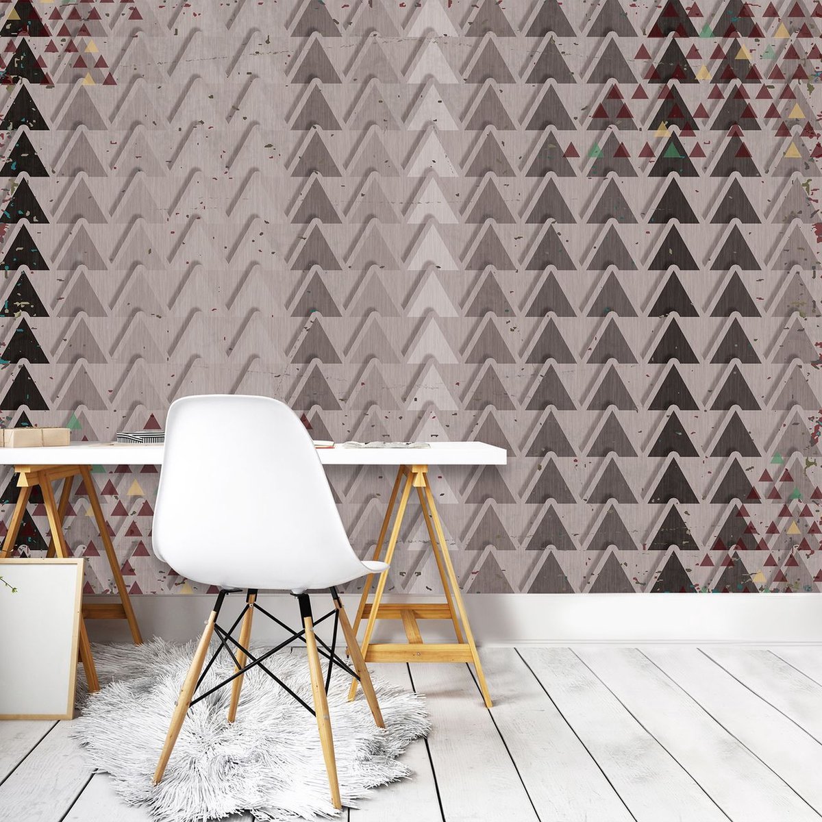 Fotobehang - Vlies Behang - Driehoeken in zwart-wit - 368 x 254 cm ...