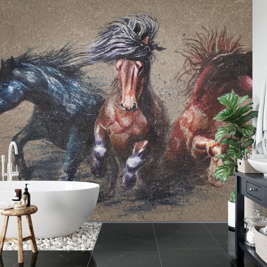 Fotobehang Drie Rennende Paarden | bol