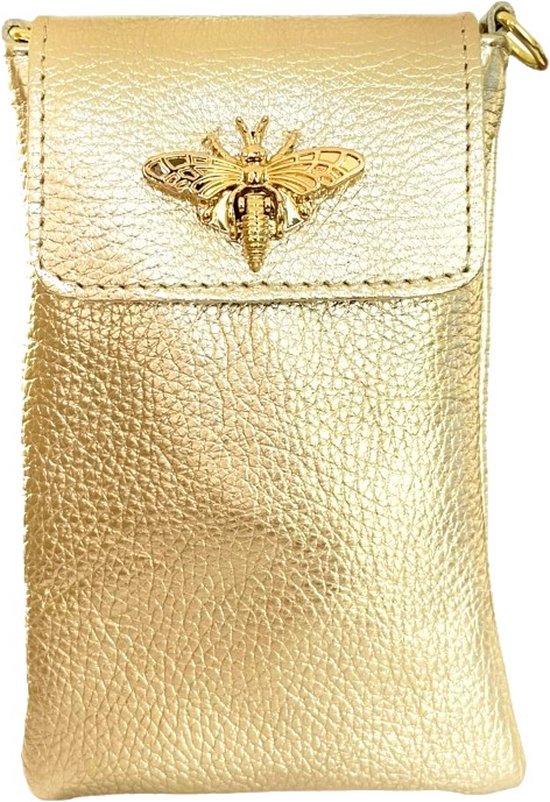 Gouden Leren Telefoontasje Metallic Bee - Leer Leder - Dames tassen ...
