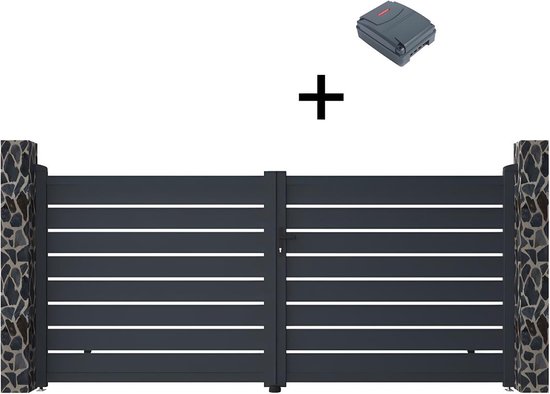 Pack antraciete poort van aluminium - L350xH158cm - PRIMO L 350 cm x H ...