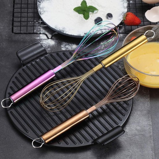 Set of 3 Stainless Steel Whisks, 8 Inch Gold Whisk, 10 Inch Rose Gold ...