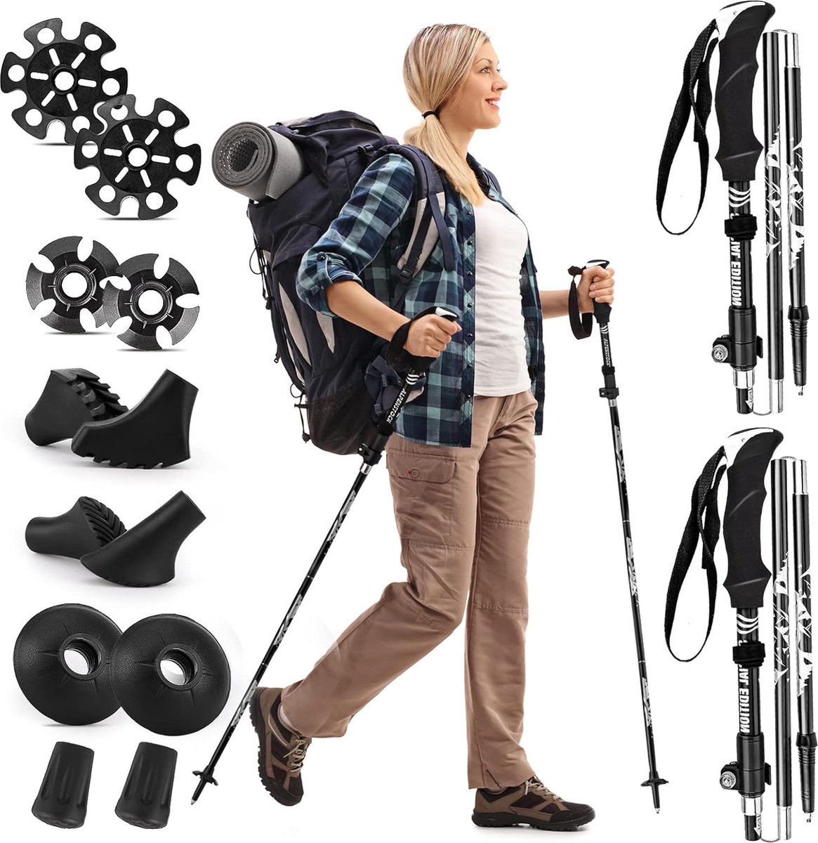 Nordic Walking-stokken aluminium opvouwbare wandelstokken 110 cm - 130 ...
