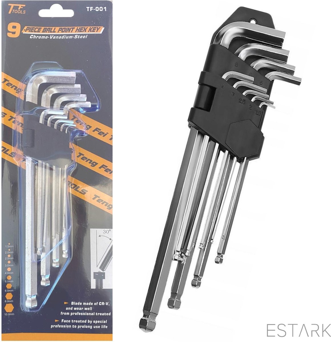 ESTARK® Inbussleutel Set - Inbus Sleutels Met Houder & Kogelkop - 9 ...