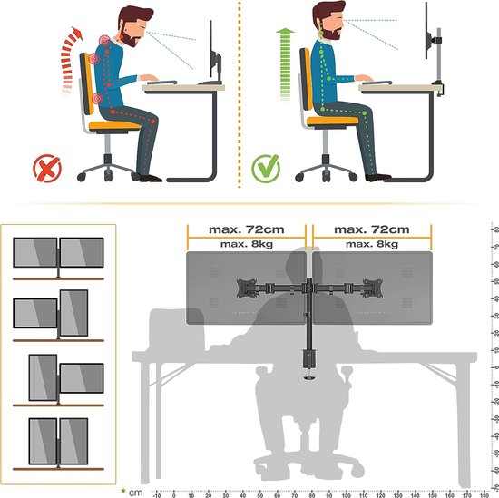 Monitorstandaard TS6011 - Dubbele arm - VESA 75x75 100x100 - Max 8 kg | bol