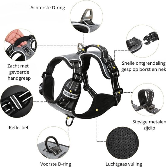 Hondentuig - Honden Harnas - Reflecterend Hondentuigje - Maat S - Grijs | bol.com