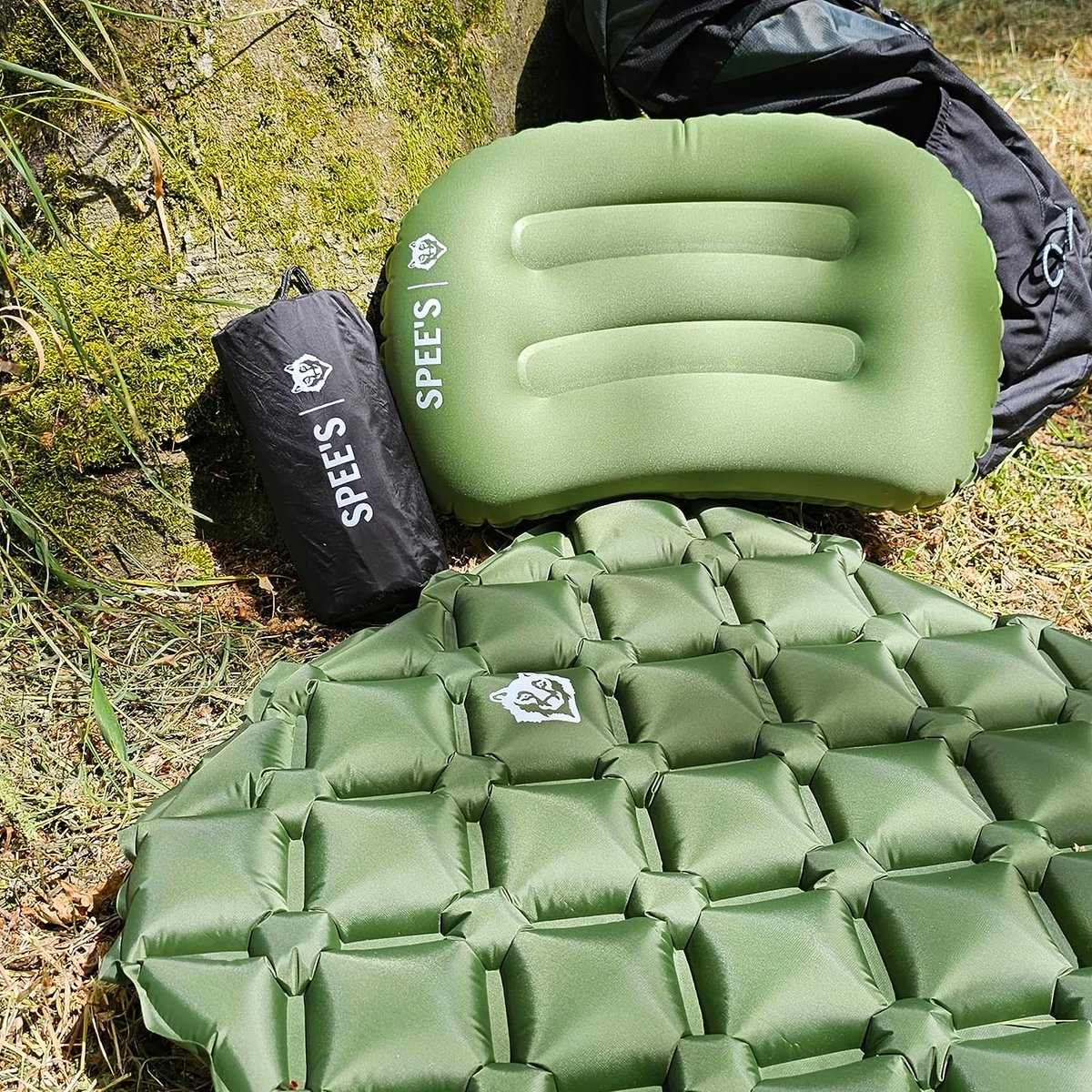 Camping isomat met opblaasbaar kussen, ultralichte outdoormatras ...