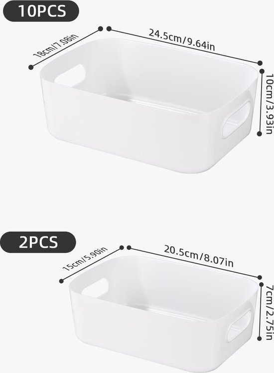 12 stuks opbergdozen, kunststof opbergmand met handgrepen ...