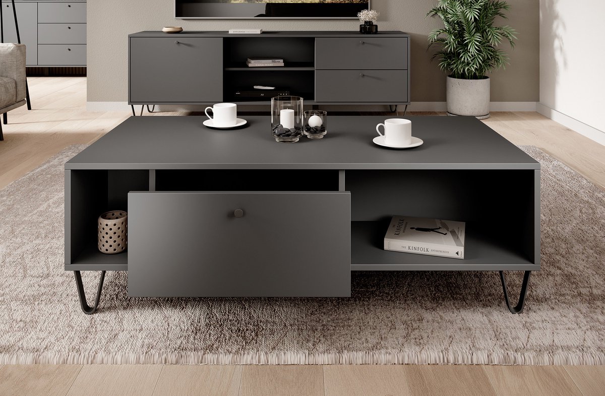 Meubella - Salontafel Apula - Antraciet - 120 cm | bol