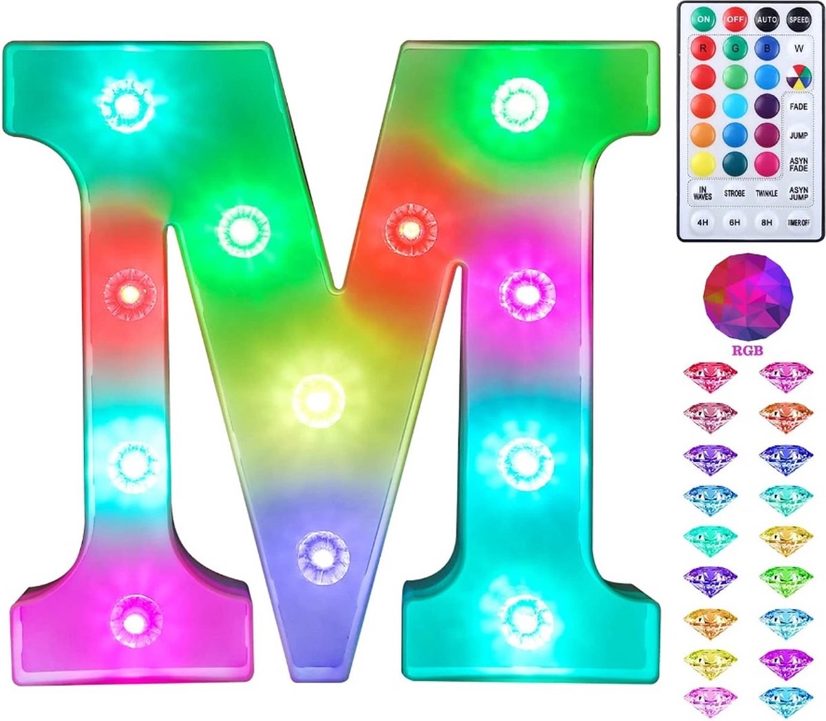 Lichtgevende Letter M - 22 cm - RGB Met Afstandsbediening | bol