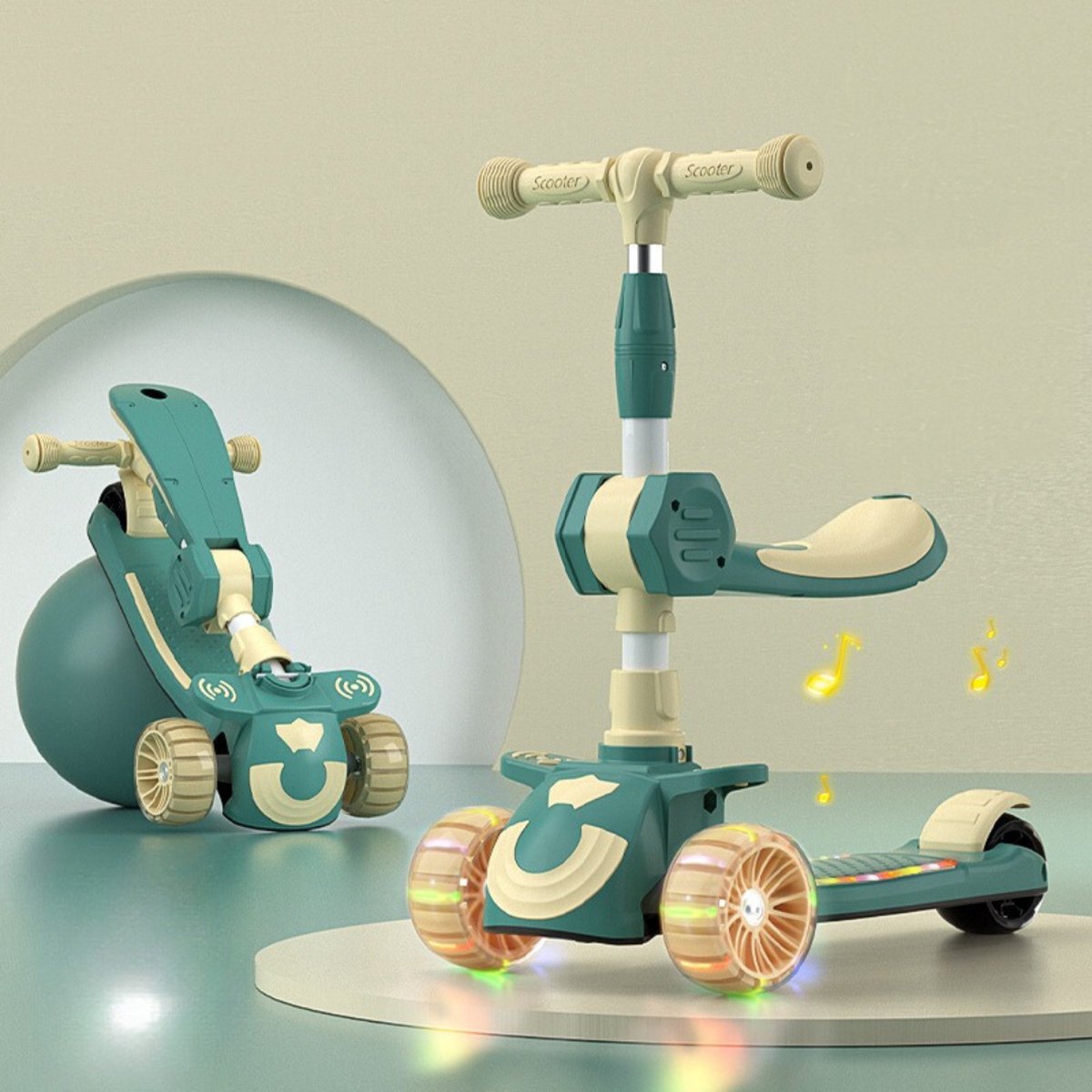 Scooter step met zadel - Driewieler step - Groen/Beige - 2 tot 12 jaar ...