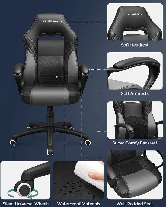 Gamestoel, bureaustoel met wipfunctie, race stoel, ergonomische, S ...