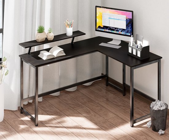 Nuvolix hoekbureau - bureau met opzetstuk - L-vormig - Hout - Zwart ...