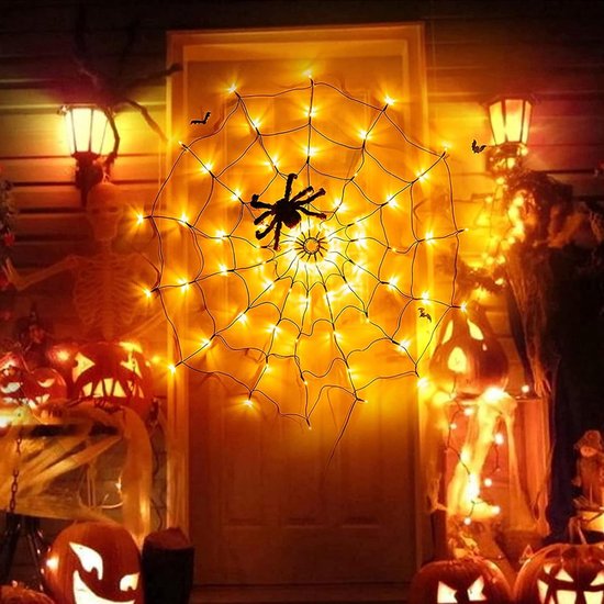 Equivera Spinnenweb Met LED Licht - 70 Lampjes - Halloween Decoratie ...
