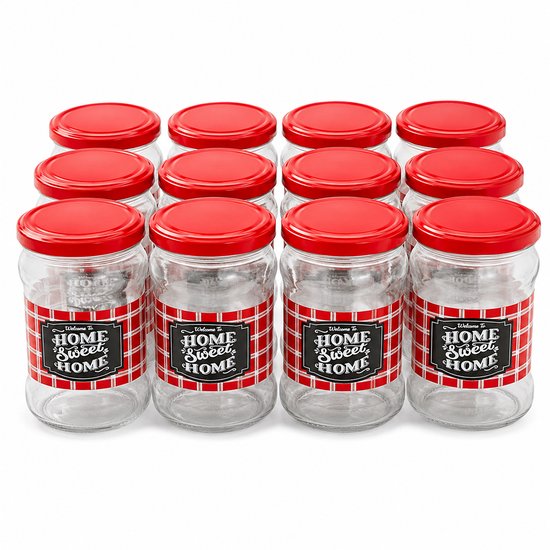 12 Confituurpotten 315 ml – Jampotten met Rode Deksel – Glazen ...