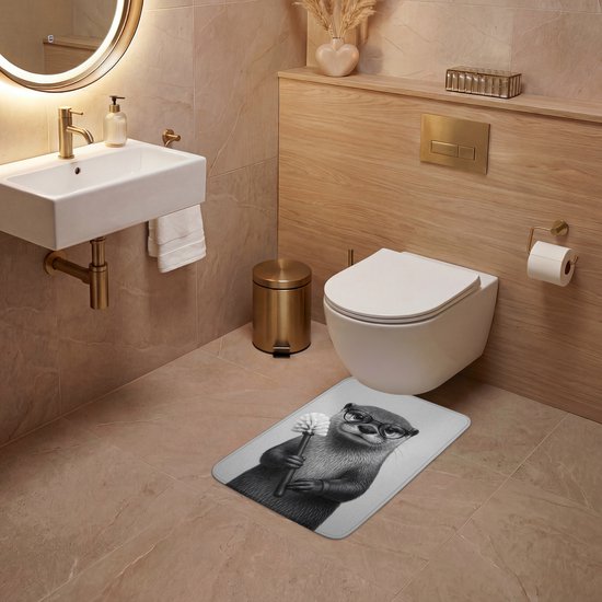 WC mat 40x60 cm - Antislip - Otter - Wc-borstel - Bril - Zwart - Wit ...