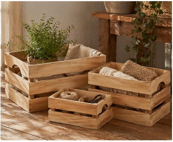 Kinvara Opbergkist Liva - 2x - bruin - 36 x 26 x 18 cm - hout ...