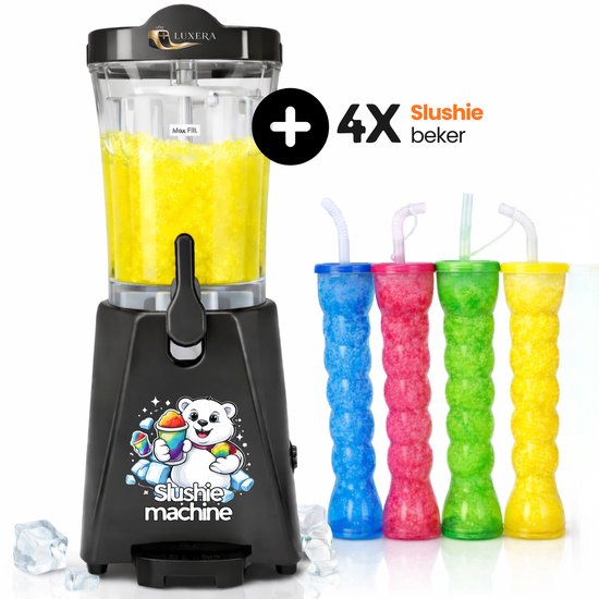 Luxéra® Luxe Slushie Machine Zwart– met 4 Slushie Bekers - Slush ...