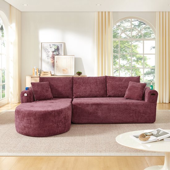 Hoekbank L-Vorm - Cloud Sofa 3-Zits Wijnrood - Met Bekerhouders En ...