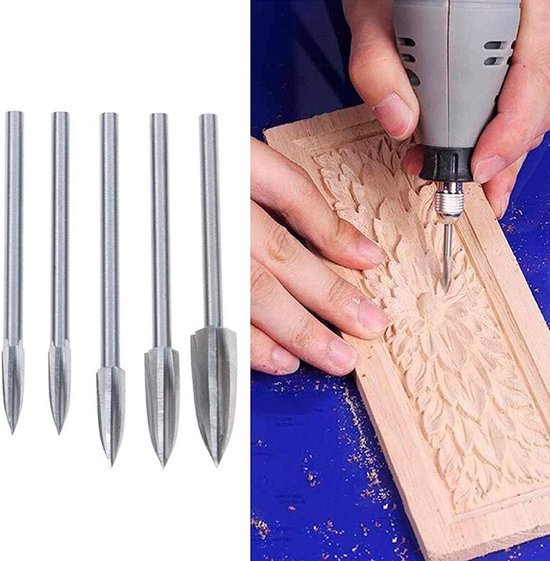 5-delige set houtsnijwerk en graveerboor frees voor ...
