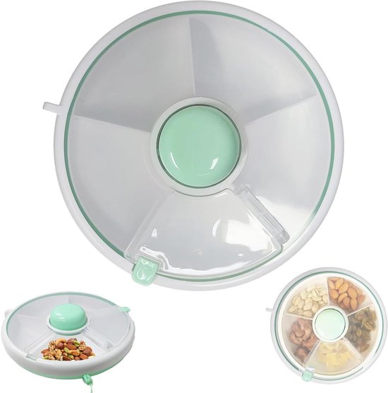 Snack Bowl with Lid, Box with 5 Compartments - Rotating Spinner for ...