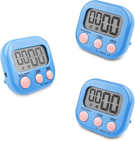 3 stuks blauwe digitale eierwekker timer met magnetische stopwatch en ...