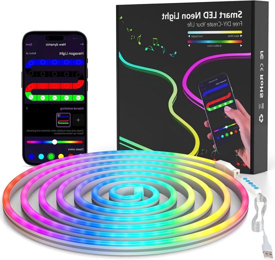 RGB Neon LED Strip with App Control DIY Light Effects Music Sync - 3m | bol