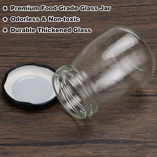 20 stuks kleine glazen potjes van 100 ml met zwart deksel voor yoghurt ...