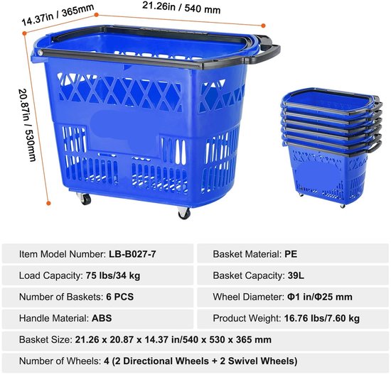 Winkelmandje - Winkelmand - Winkelwagen - Winkelkar - op Wieltjes - 39L ...