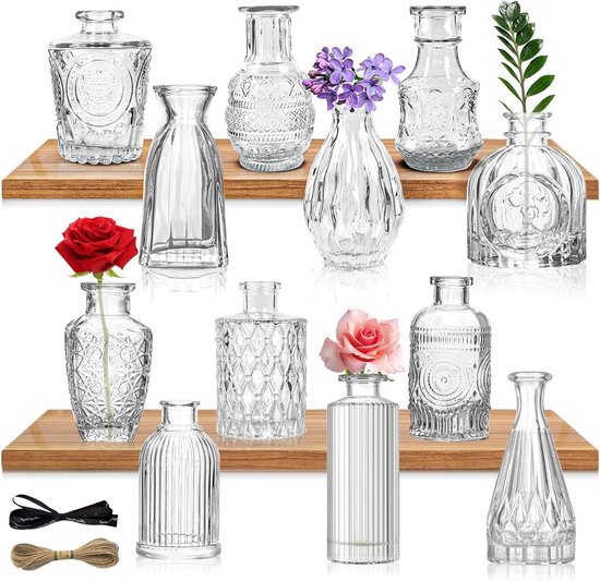 Vintage Small Glass Vases - Set of 12 Mini Glass Table Centerpieces for ...