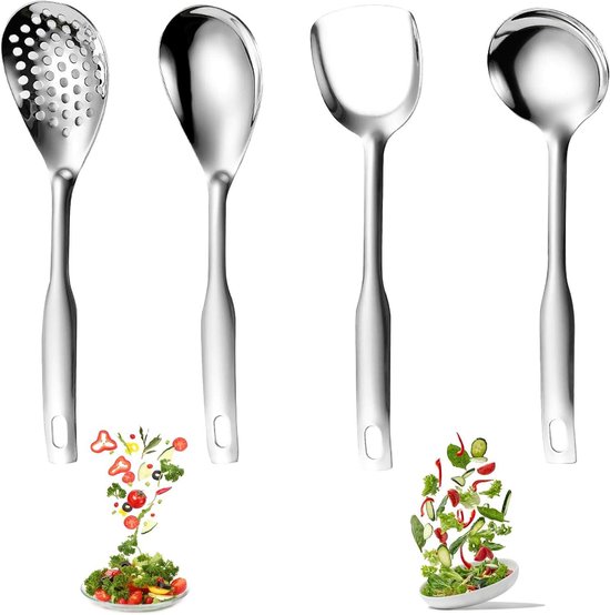 RVS Opscheplepel Set - Grote Opscheplepel, Sleuvenlepel, Saladellepel ...