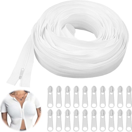 30mm Witte Eindeloze Ritssluiting 10m - 20 Metalen Schuifregelaars ...