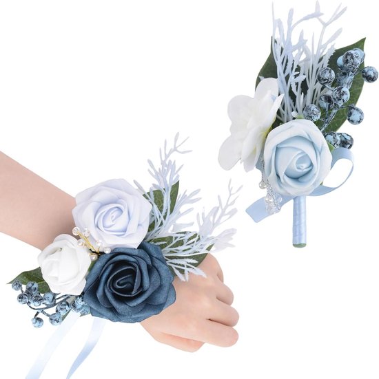 Blauwe roos Corsage pols bloem set - 2 stuks voor bruids bruiloft feest ...
