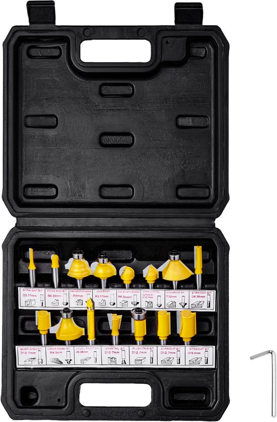 Frezenset – 15-delig Hardmetalen Set voor Houtbewerking, Hardmetalen ...