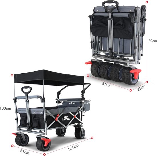 Opvouwbare handkar voor kinderen met 360° draaiveren en brede ...