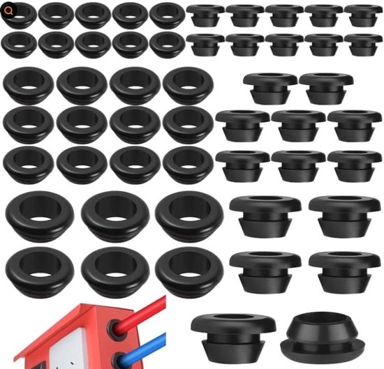 Rubberen sluitingen en kabeldoorvoer - waterdicht - 50 stuks - zwart | bol