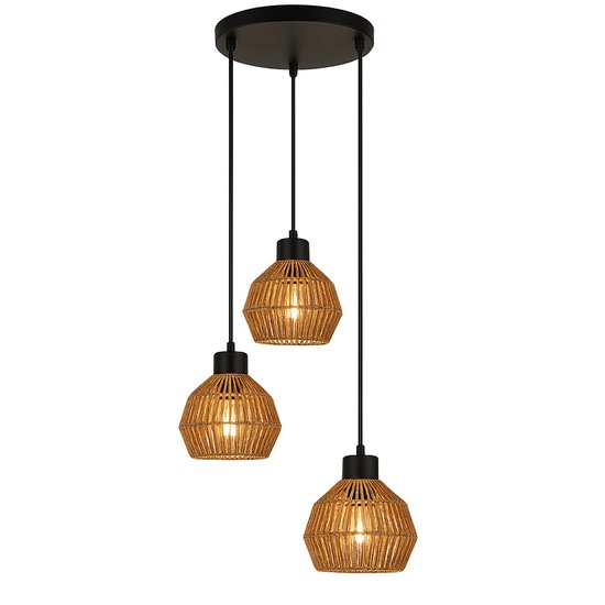 Rotan Design hanglamp - 3-Lichts - Diamond - E27 fittings - Ronde ...