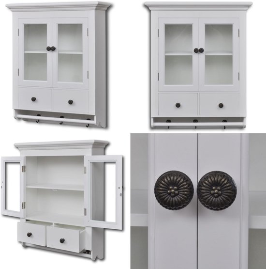 vidaXL Keukenwandkast met glazen deur hout wit - Kast - Kasten ...